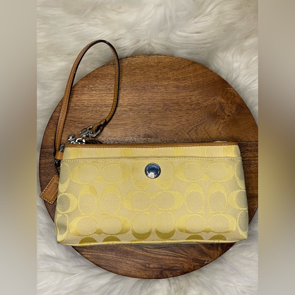 Coach | Bags | Coach Large Yellow Signature Jacquard Wristlet | Poshmark